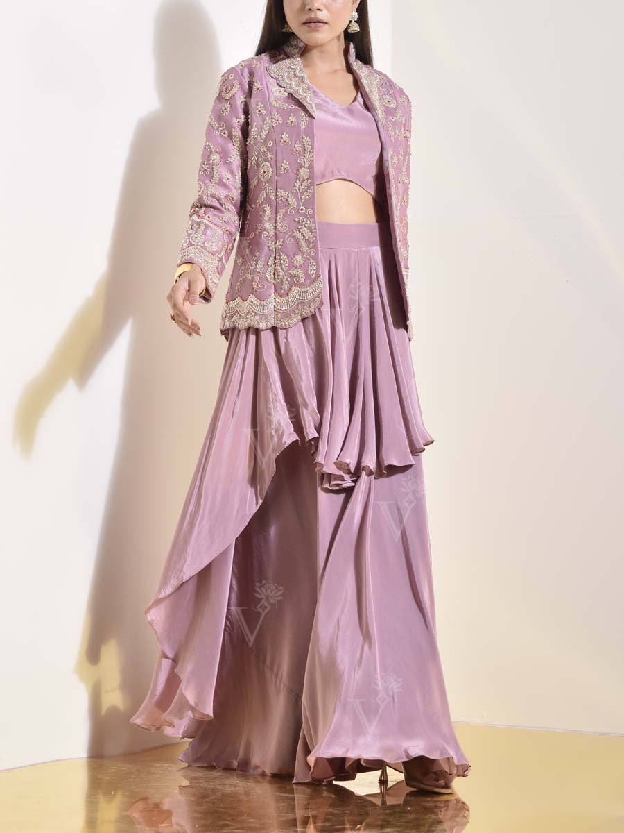 Buy Onion Pink Satin Jacket Set Online – Vasansi Jaipur