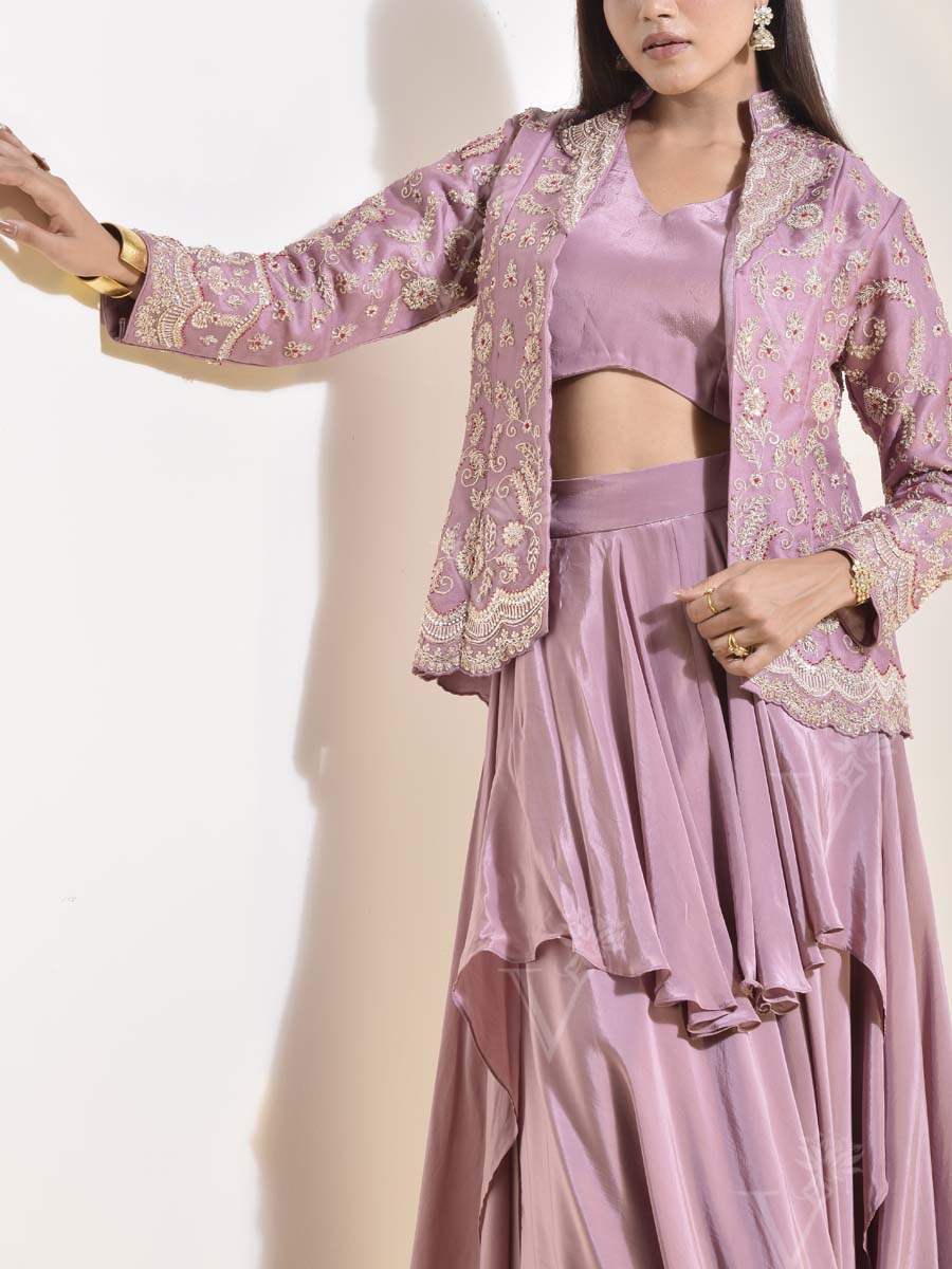 Buy Onion Pink Satin Jacket Set Online – Vasansi Jaipur