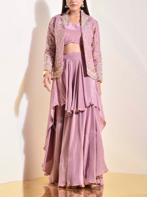 Buy Onion Pink Satin Jacket Set Online – Vasansi Jaipur