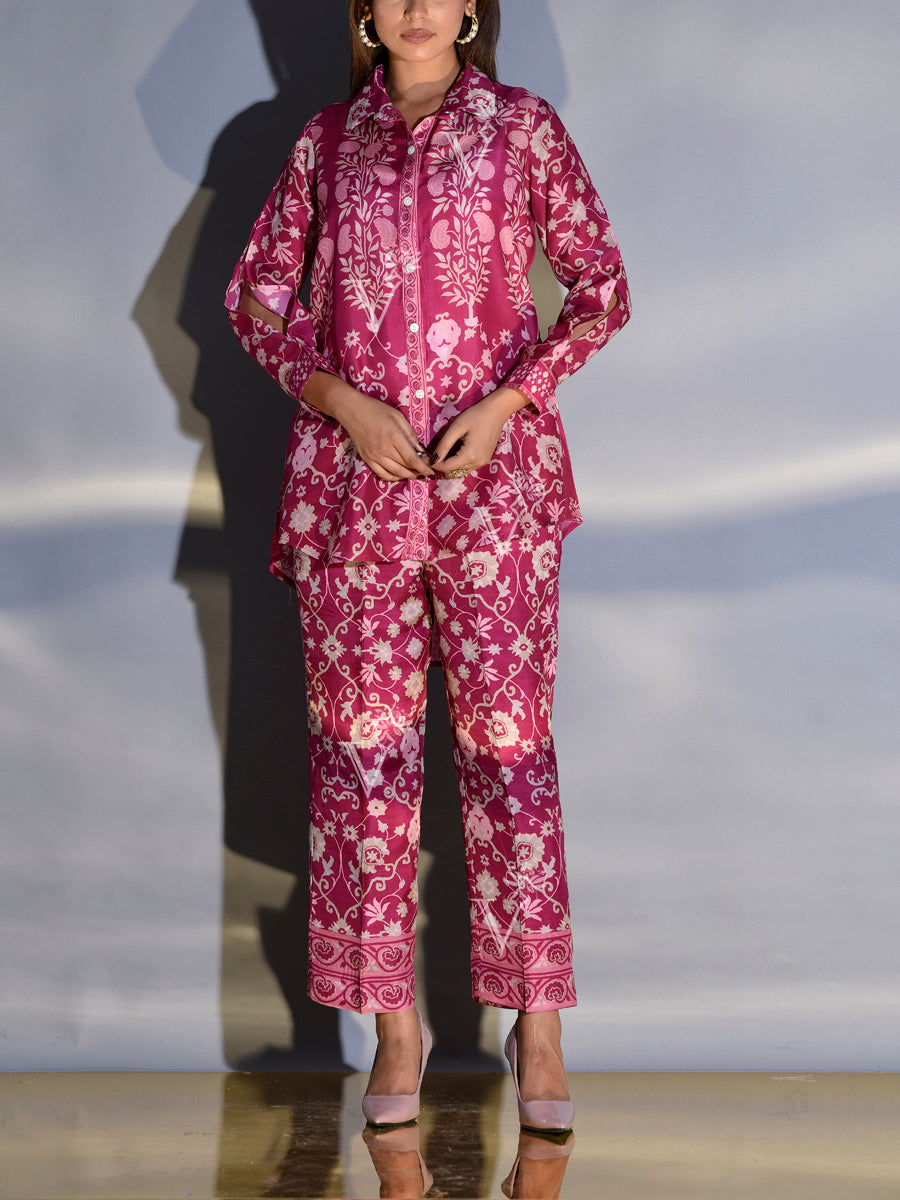 Buy Raspberry Pink Vasansi Silk Printed Co Ord Set Online – Vasansi Jaipur