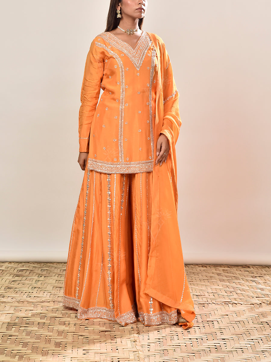 Buy Orange Summer Silk Embroidered Kurta and Garara Set Online ...