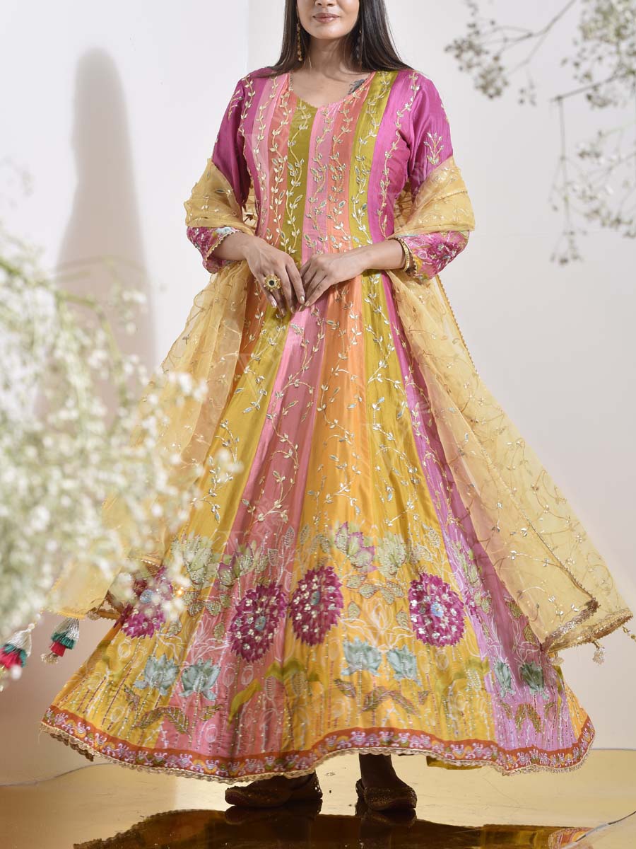Buy Multi Color Vasansi Silk Gota Patti Anarkali Gown Online – Vasansi ...