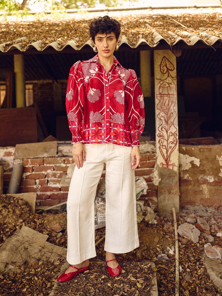 Buy Red Silk Printed Top Online | Vasansi Jaipur